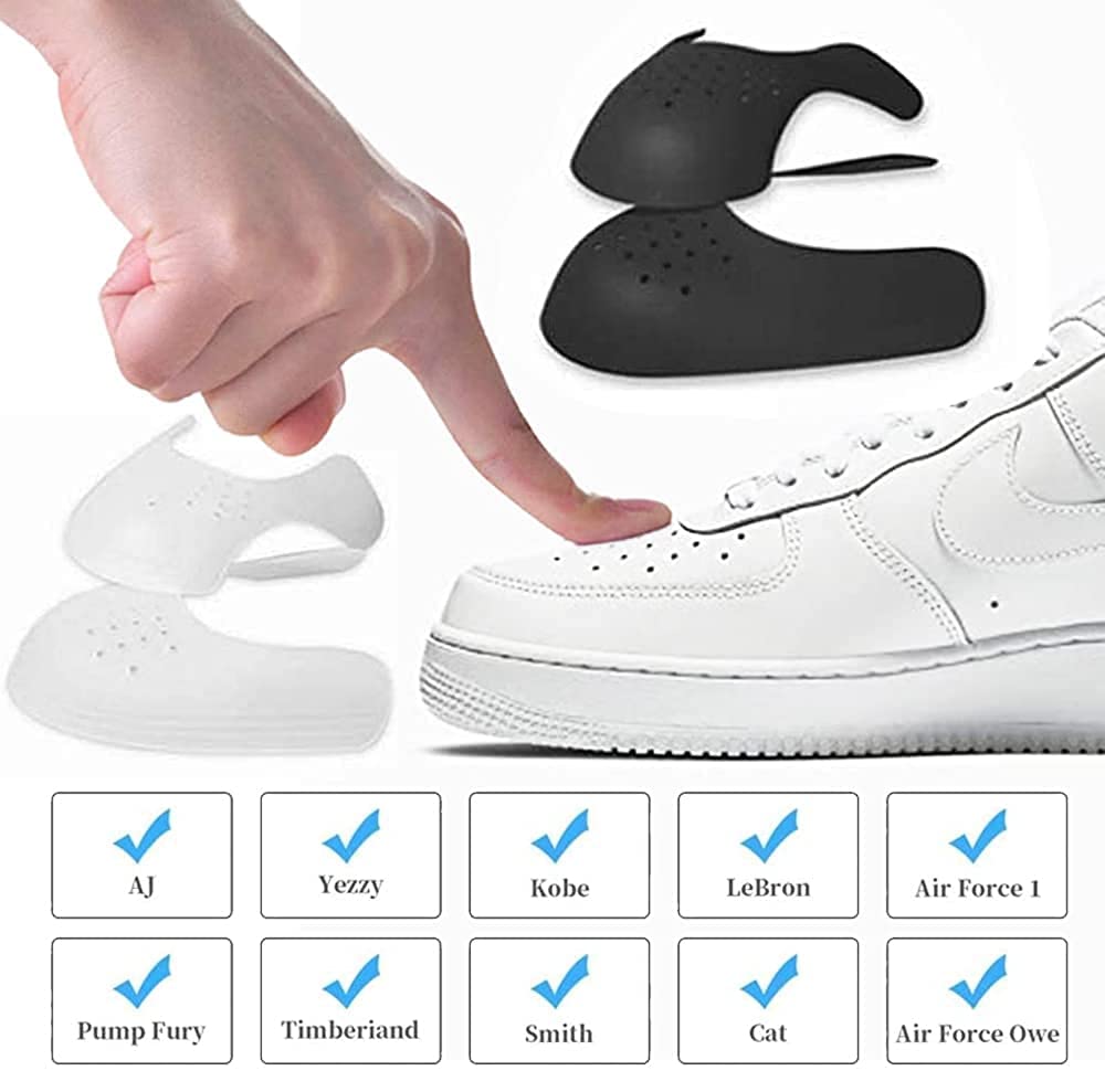 Qidie 2 Pairs Shoe Crease Protector Toe Box Anti-Wrinkle Sport Shoe Inserts Sneaker Crease Guard for Men & Women 4-12" (Men's 7-12, Black+White)