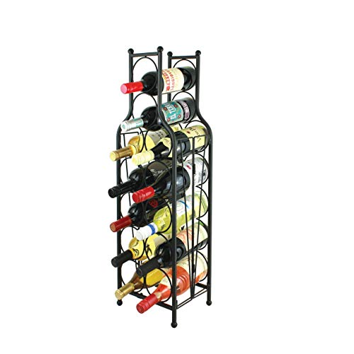 Oenophilia Wine Bottle Matrix Holder Wine Rack, 12 Bottle Freestanding Floor Wine Storage , Sturdy Metal Matte Black Construction, Foldable, Wine Bottle Shaped Design