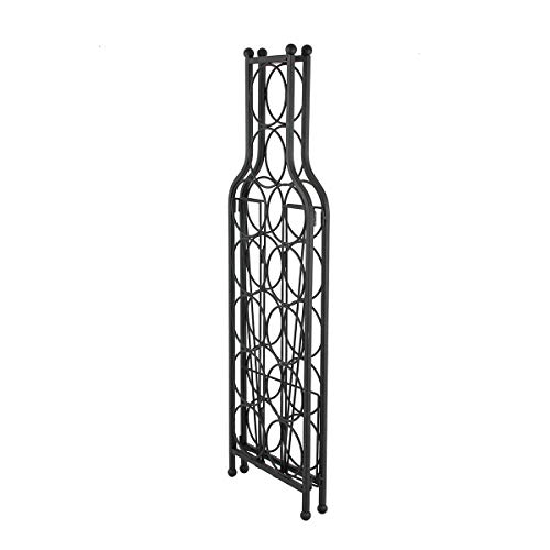 Oenophilia Wine Bottle Matrix Holder Wine Rack, 12 Bottle Freestanding Floor Wine Storage , Sturdy Metal Matte Black Construction, Foldable, Wine Bottle Shaped Design