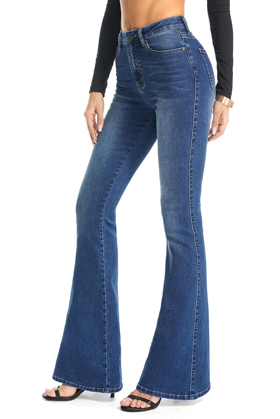 FLYING BANANA Women's Totally Shaping Curvy Stretchy Bootcut Flare Denin Jeans (Blue, 14 Short)