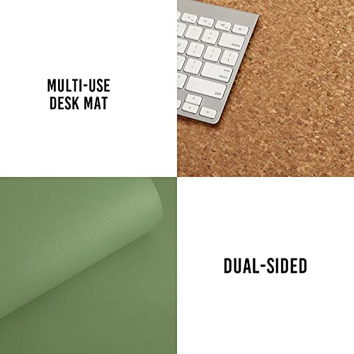 Aothia Office Desk Pad, 31.5" x 15.7" Large Mouse Pads, Cork and PU Leather Dual-Sided Laptop Desk Protector, Writing Pad, Easy to Clean, Waterproof for Office Work/Home/Decor (Deep Green)