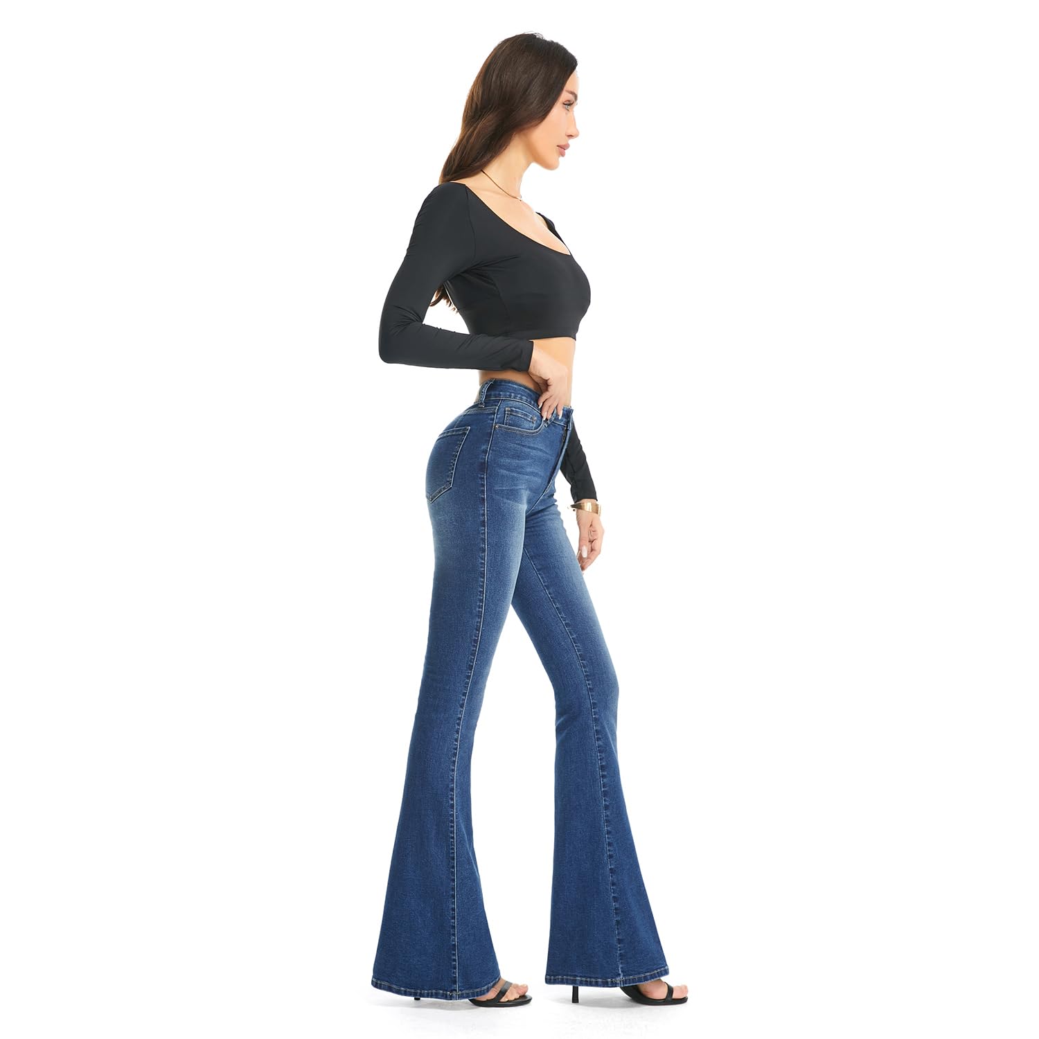 FLYING BANANA Women's Totally Shaping Curvy Stretchy Bootcut Flare Denin Jeans (Blue, 14 Short)