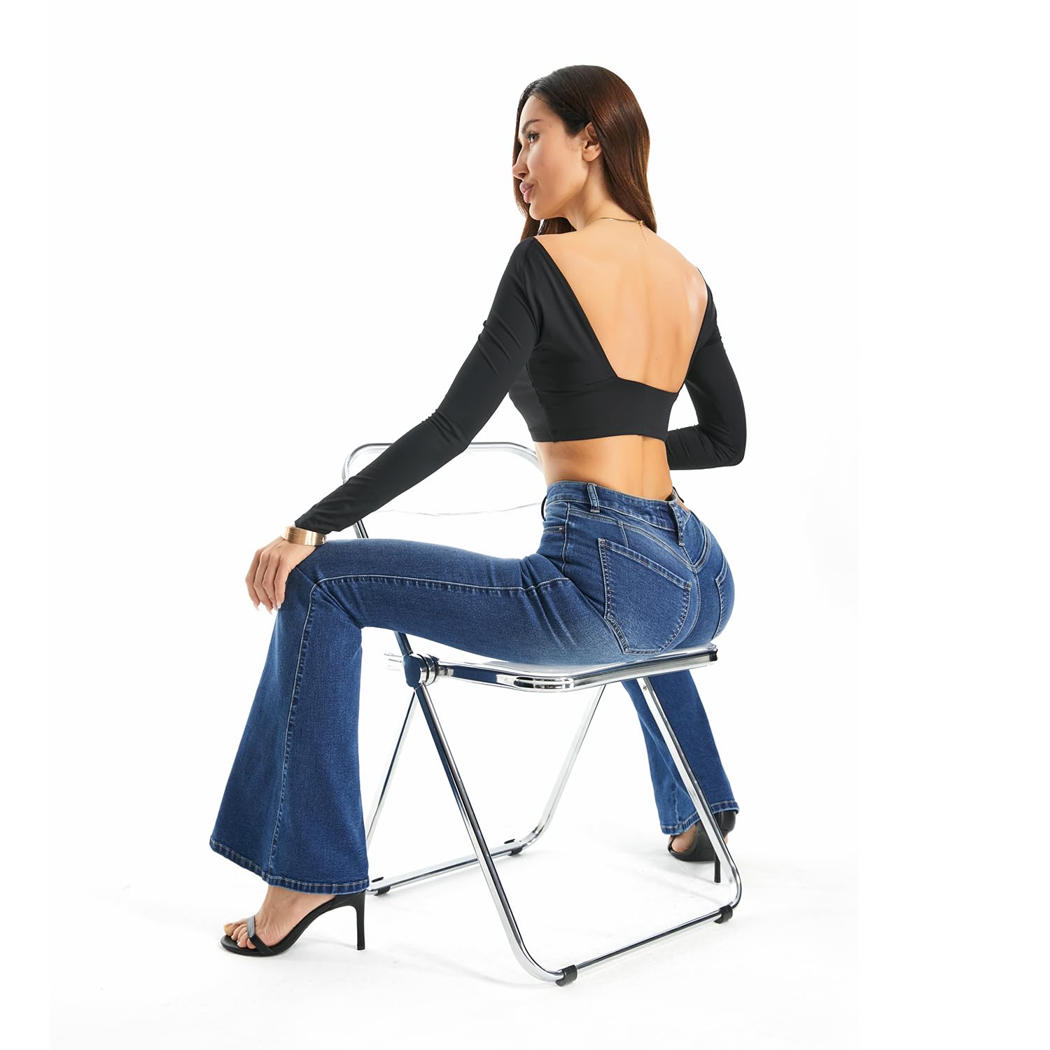 FLYING BANANA Women's Totally Shaping Curvy Stretchy Bootcut Flare Denin Jeans (Blue, 14 Short)