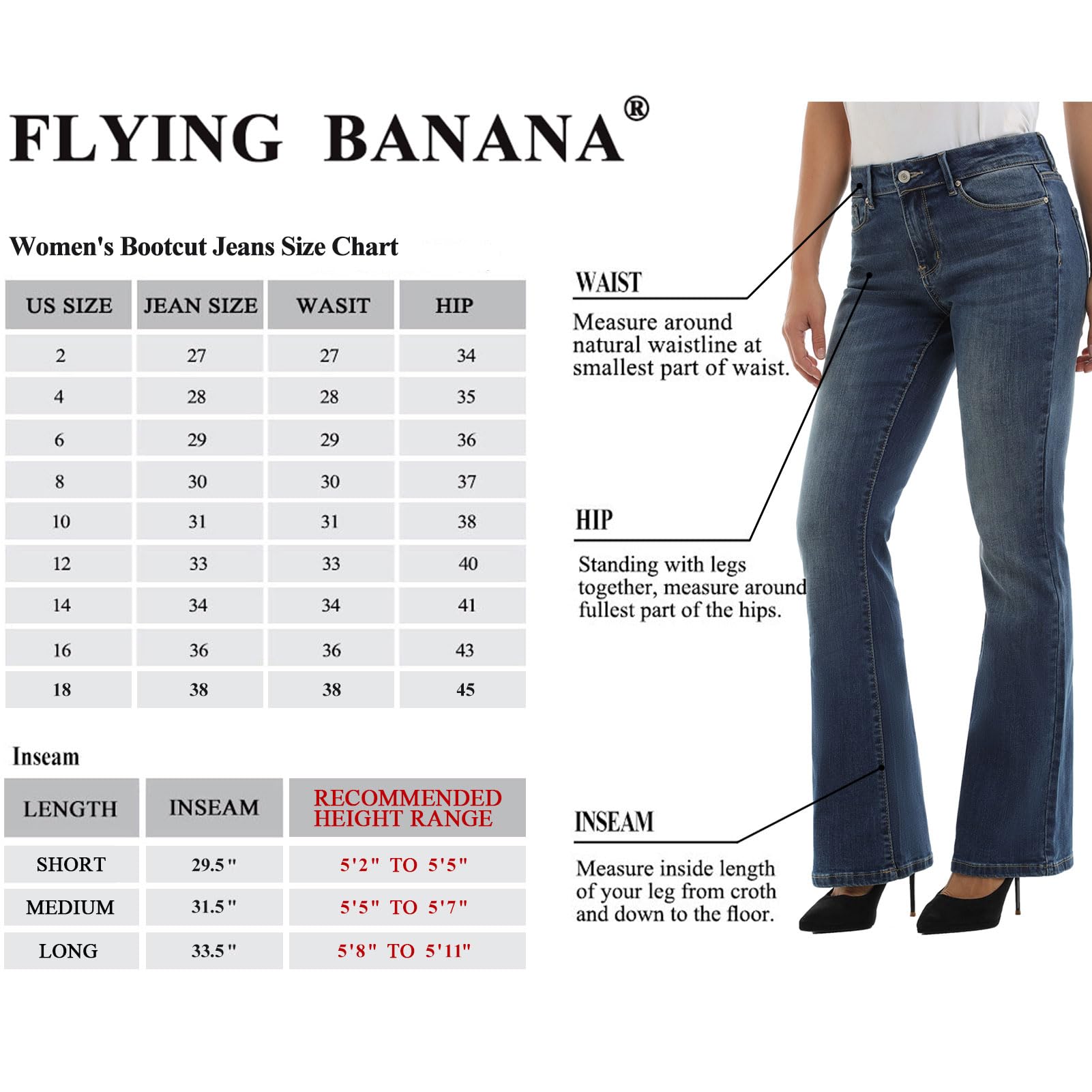 FLYING BANANA Women's Totally Shaping Curvy Stretchy Bootcut Flare Denin Jeans (Blue, 14 Short)