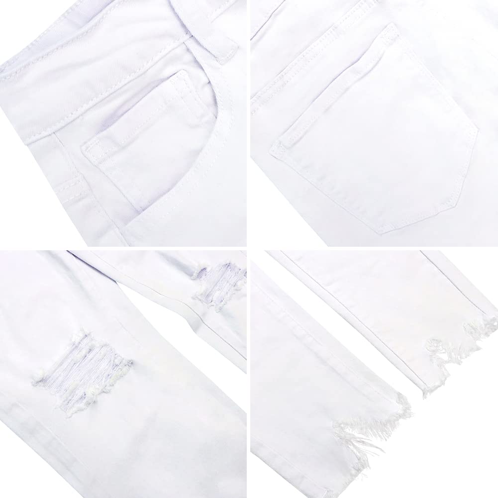 LONGYIDA Women's High Rise Ripped Skinny Jeans Stretch Slim Fit Distressed Destroyed Denim Ankle Pants(White,S)
