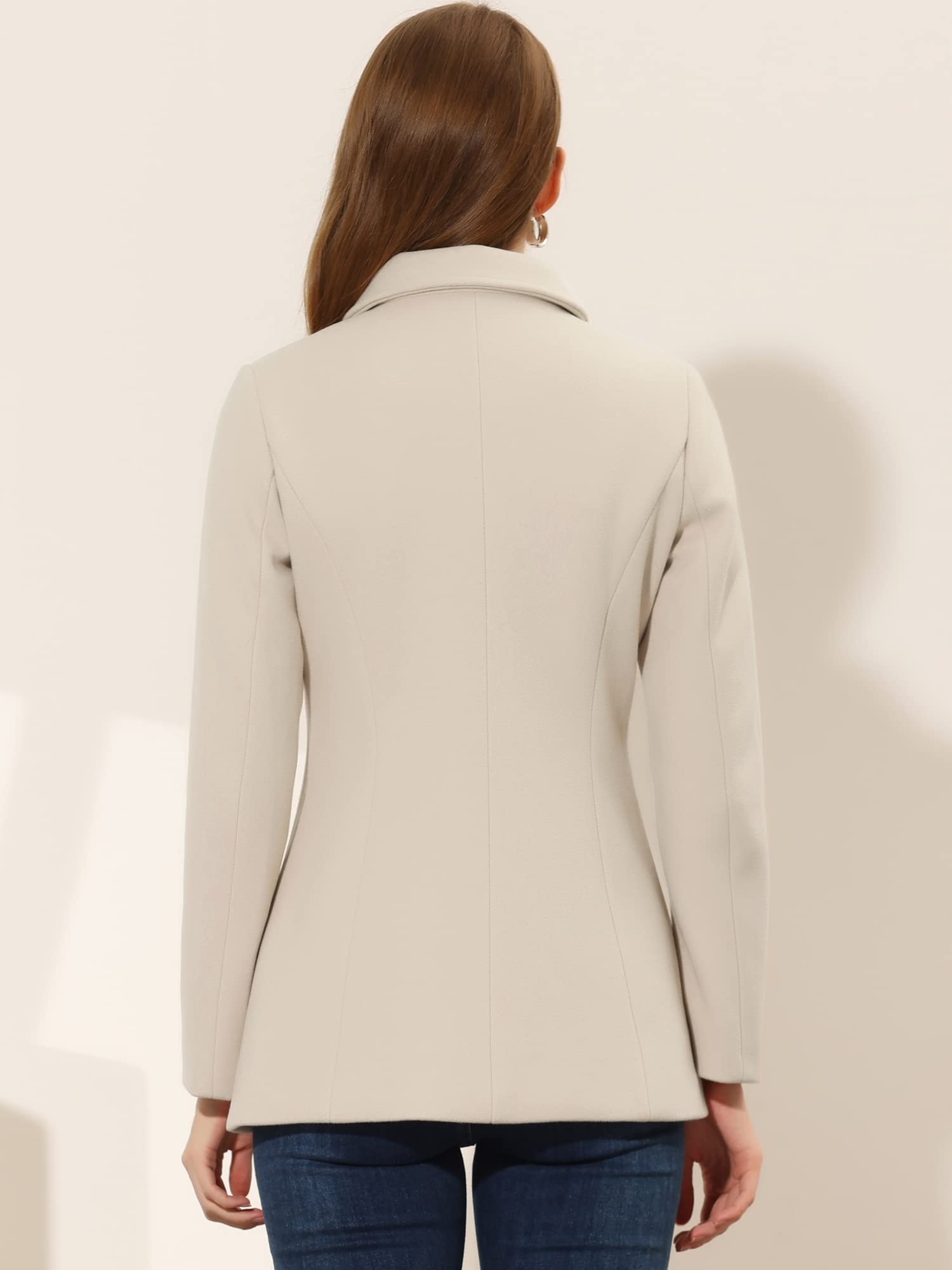 Allegra K Women's Peter Pan Collar Single Breasted Overcoat Coat Small Beige
