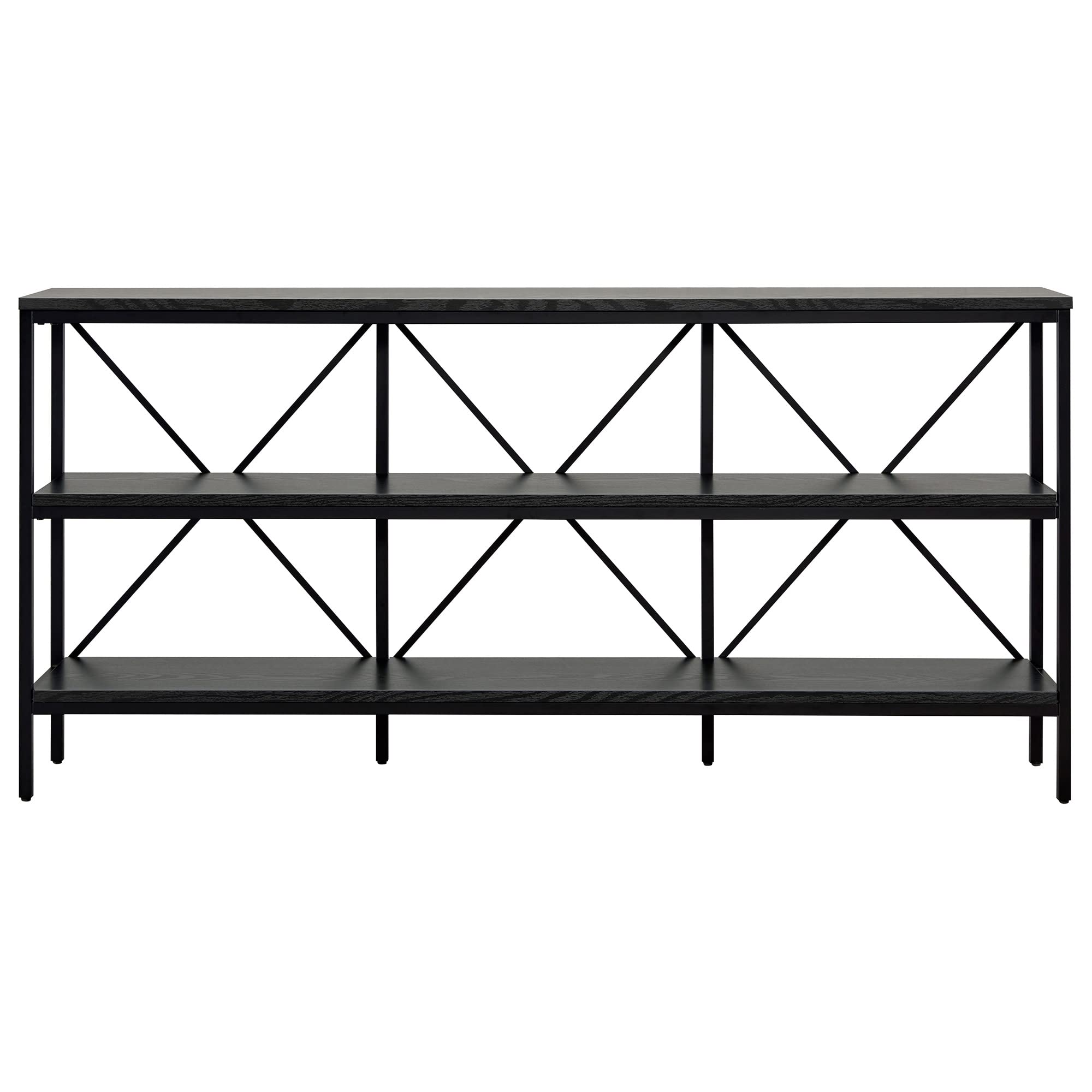 Kira 64" Wide Rectangular Console Table in Blackened Bronze/Black Grain