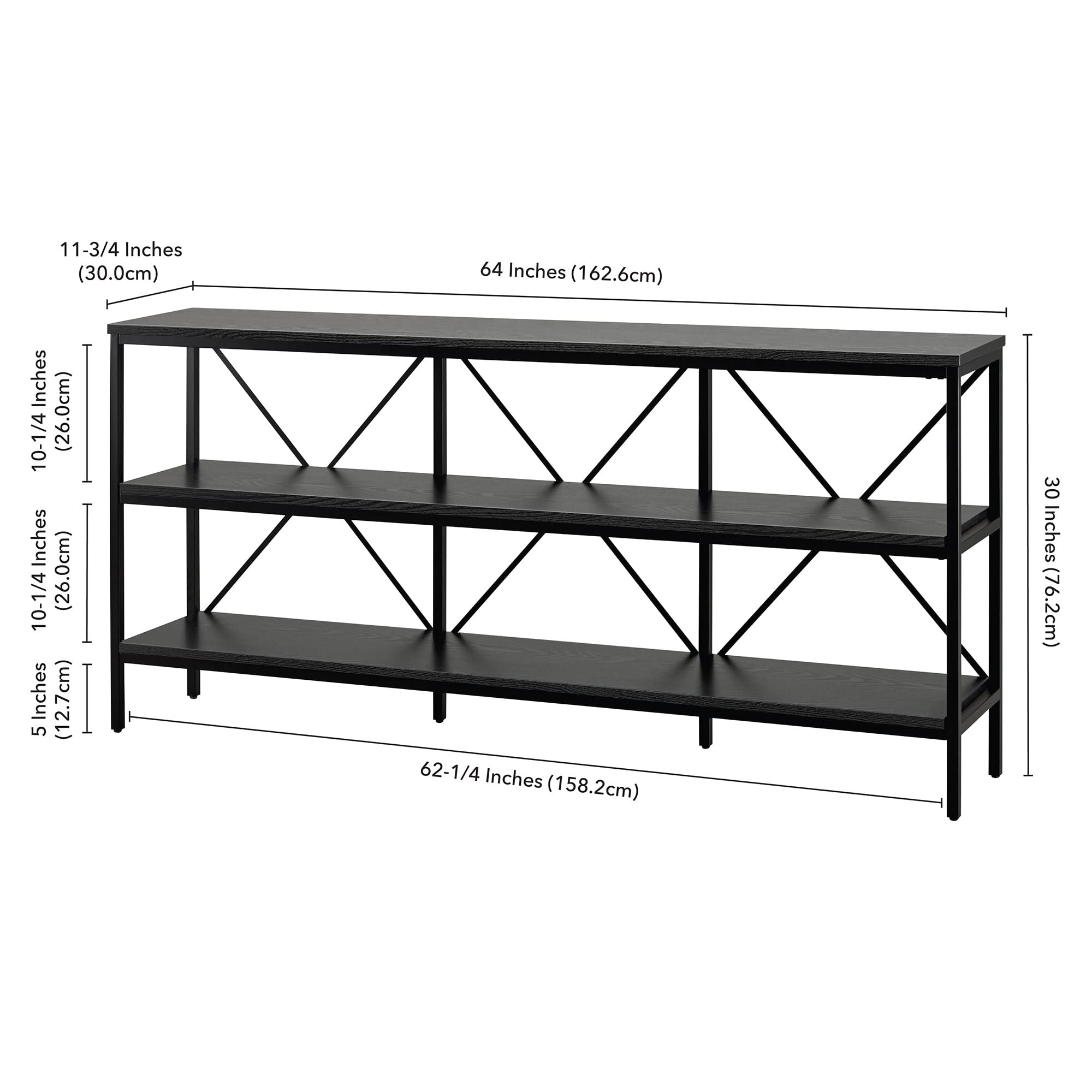 Kira 64" Wide Rectangular Console Table in Blackened Bronze/Black Grain