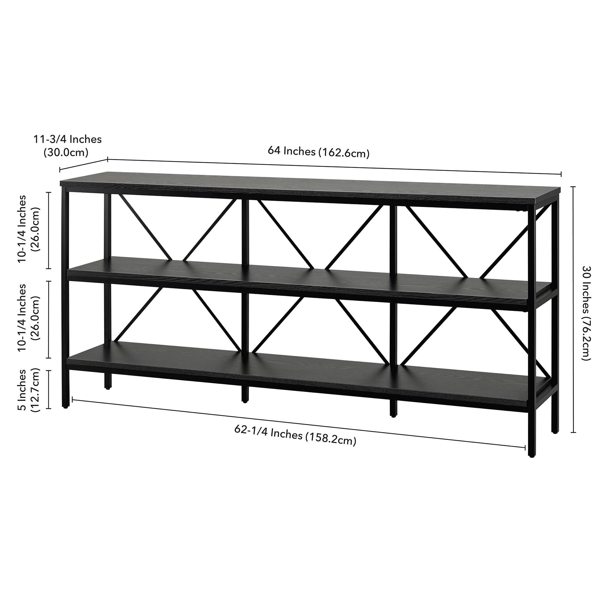 Kira 64" Wide Rectangular Console Table in Blackened Bronze/Black Grain