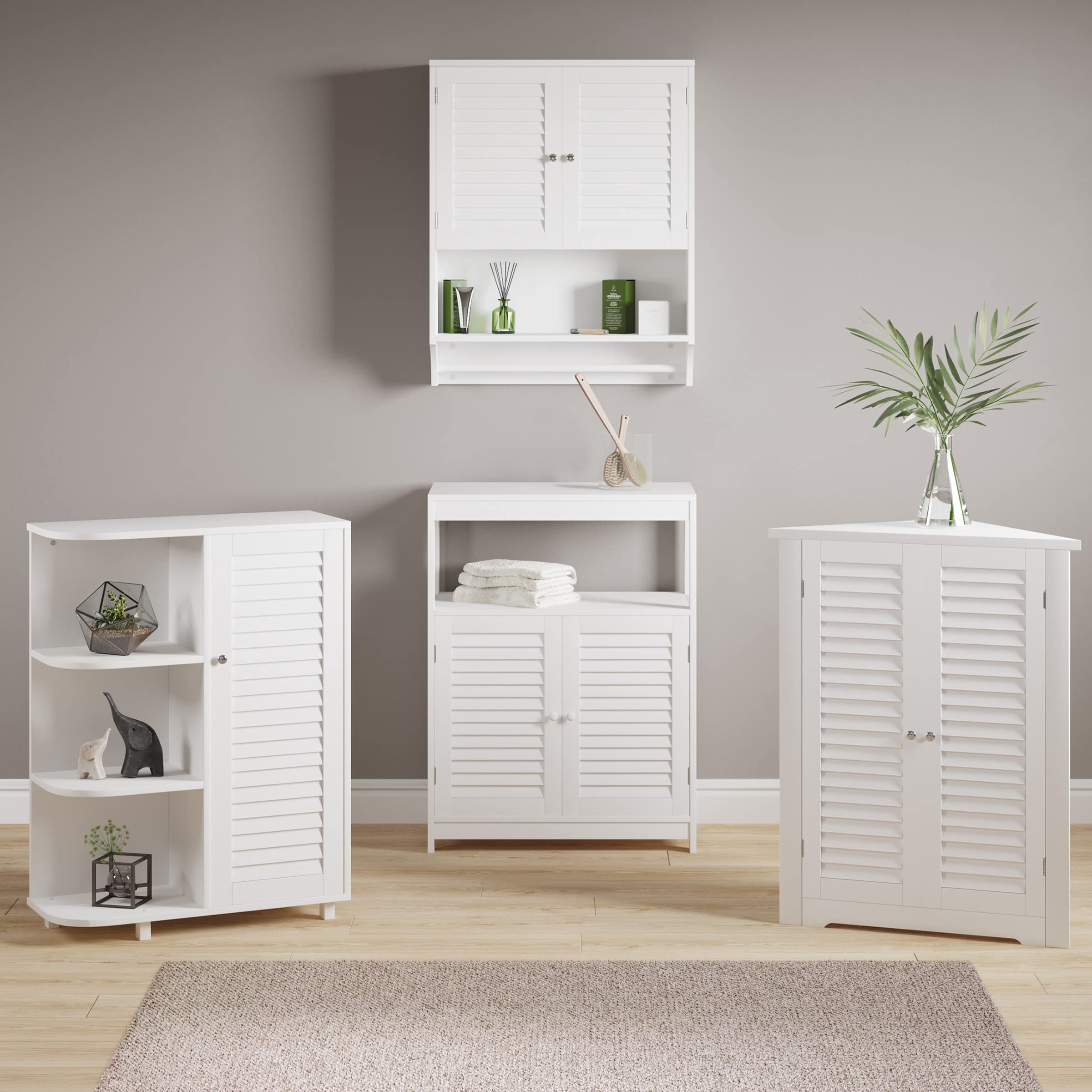Lavish Home Storage Cabinet with Double Doors - Freestanding Kitchen, Laundry Room, or Restroom Organizer with Cupboard and Open Shelf (White)