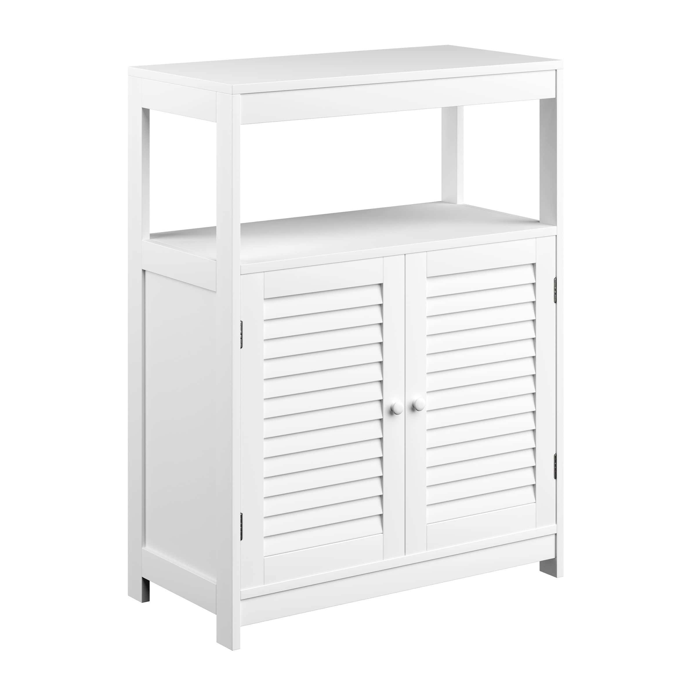 Lavish Home Storage Cabinet with Double Doors - Freestanding Kitchen, Laundry Room, or Restroom Organizer with Cupboard and Open Shelf (White)
