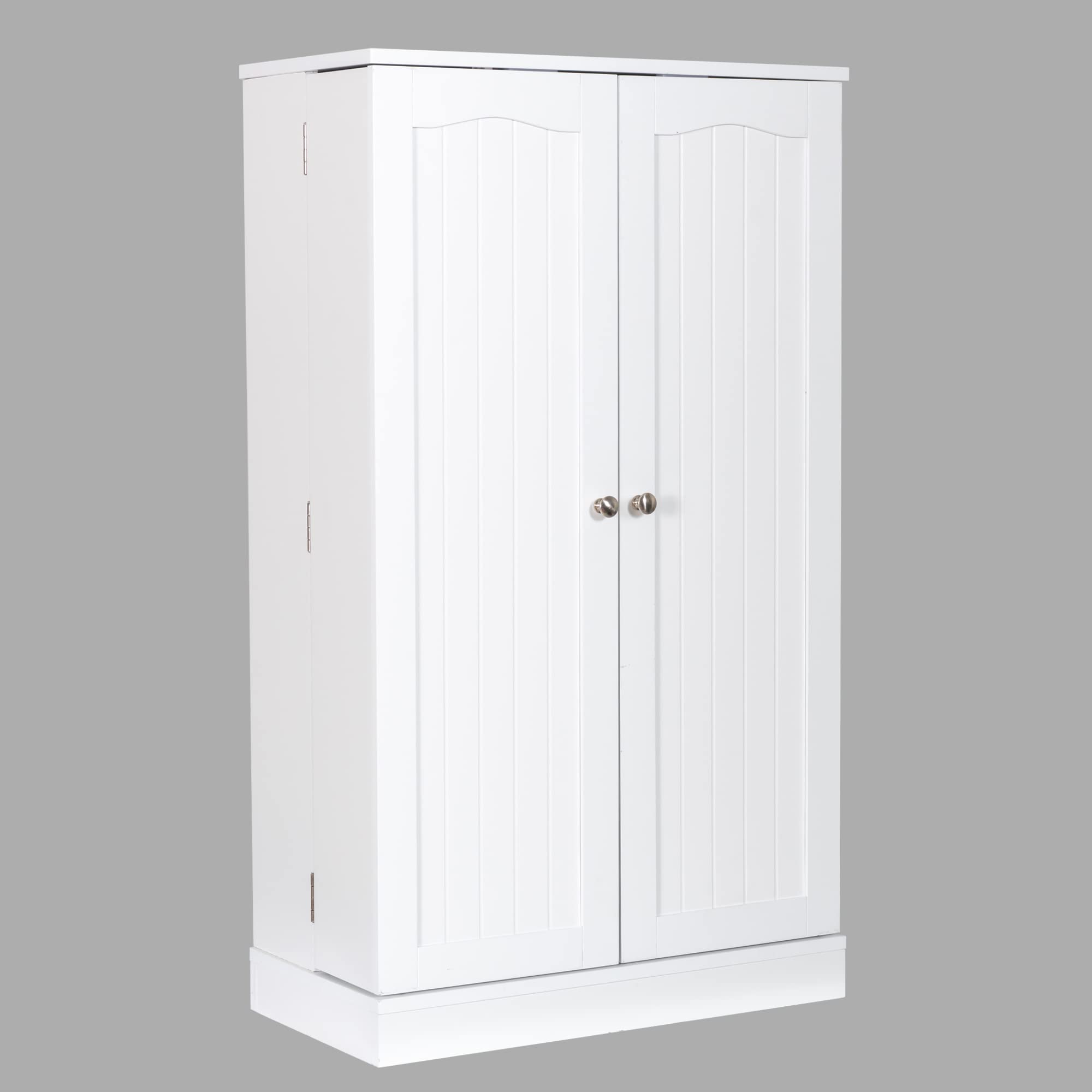 LOKO White Pantry Cabinet, Multifunctional Floor Storage Cabinet with Adjustable Shelves and Anti-toppling Device, Compact Kitchen Cupboard with Double Doors, 23 x 12 x 41 inches
