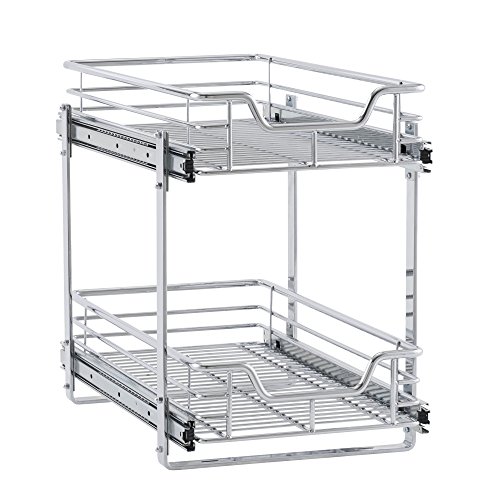 Household Essentials C21221-1 Glidez 2-Tier Sliding Cabinet Organizer, 11.5" Wide, Chrome & C26512-1 Glidez Under Sink Sliding Organizer | Pull Out Cabinet Shelf | Chrome | 12.5 Inches Wide