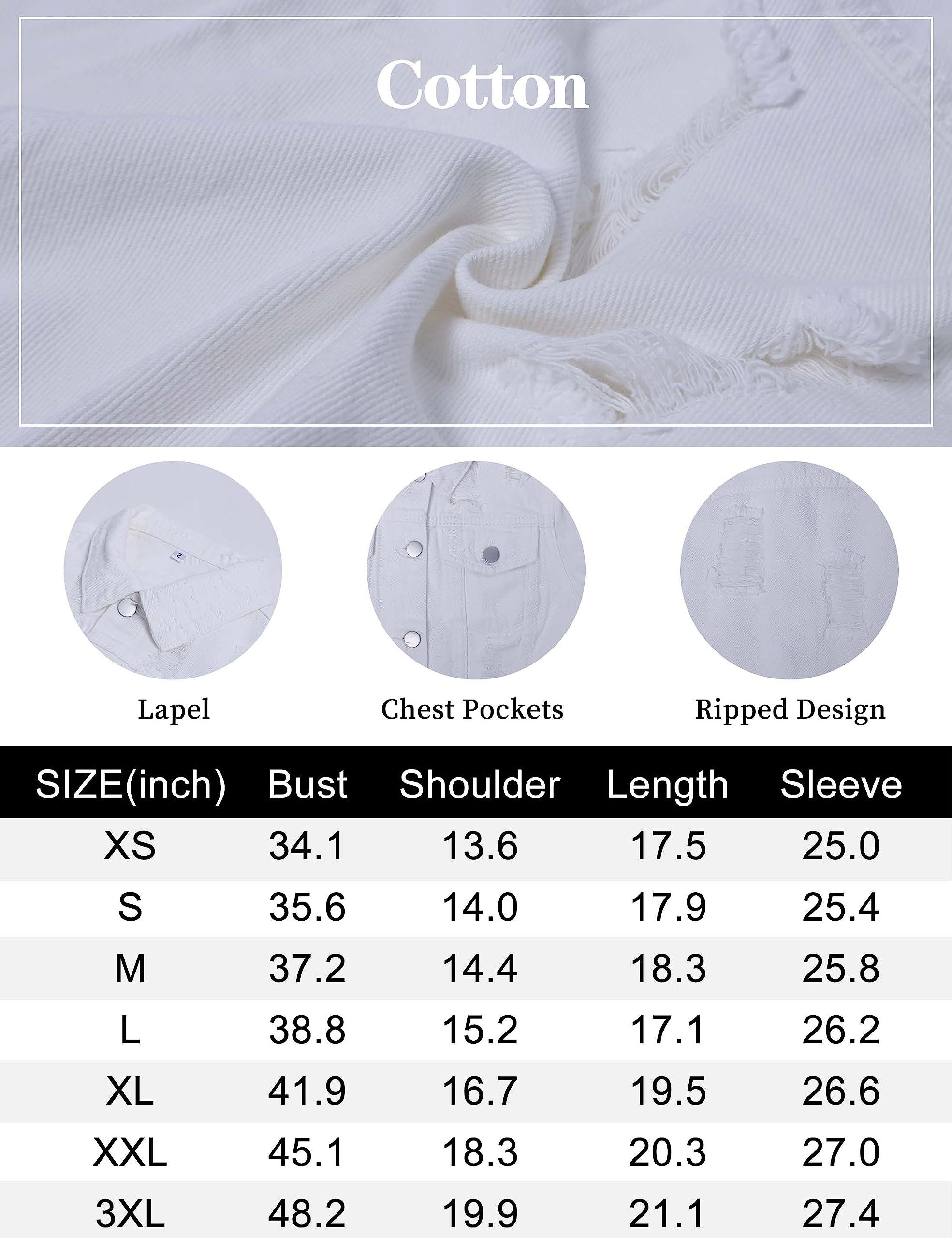 Omoone Women's Ripped Puff Sleeve Denim Crop Top Long-Sleeve Cropped Jean Jacket(1676-White-M)