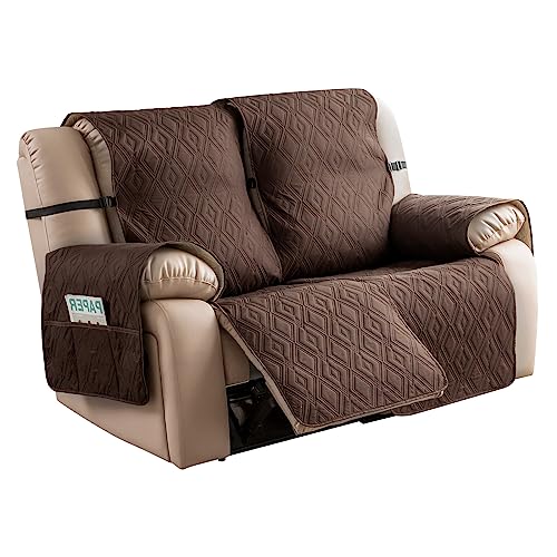 Genina Recliner Loveseat Cover Non-Slip, Sofa Cover for Reclining Couch 2 Seat, Loveseat Covers Double Recliner Furniture Protector Cover with Elastic Straps for Pets (Chocolate, Recliner Loveseat)