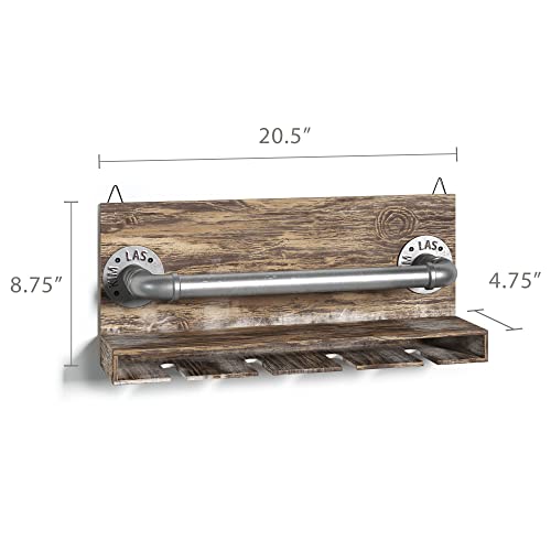 Barnyard Designs Wall Mounted Wine Rack - Bottle and Glass Holder - Hanging Wood and Metal Wine Rack Wall Mount for Bar and Kitchen Decor, 20.5" x 8.75"