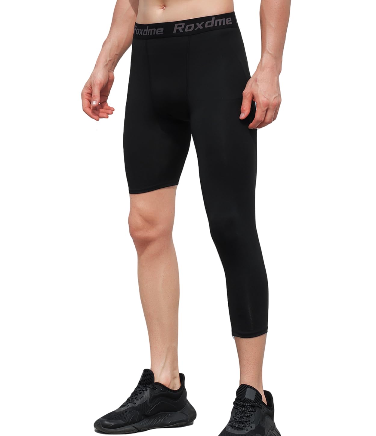Roxdme 2 Pack Men's 3/4 One Leg Compression Capri Tights Pants Basketball Athletic Running