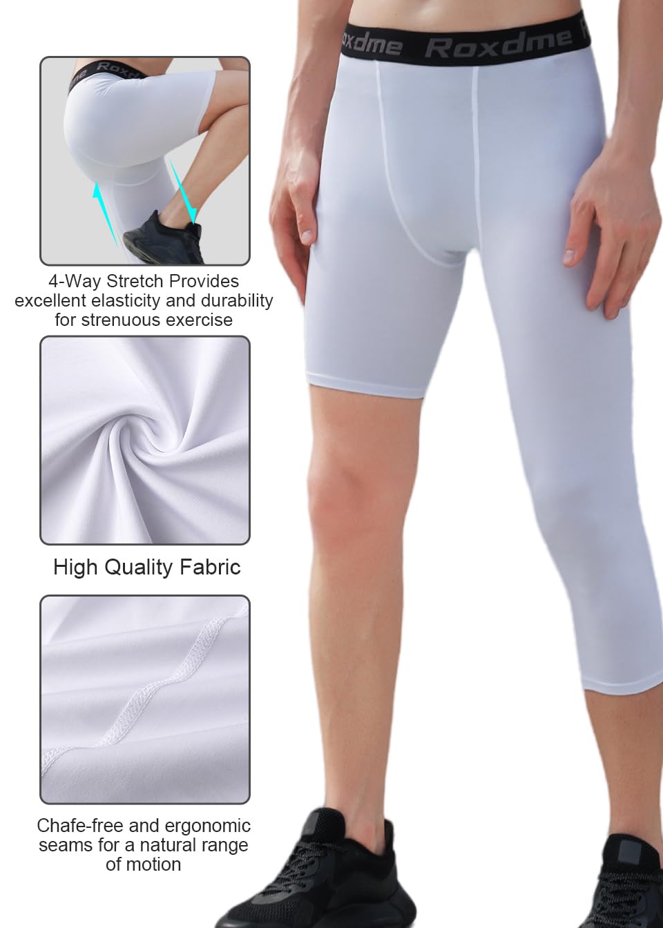 Roxdme 2 Pack Men's 3/4 One Leg Compression Capri Tights Pants Basketball Athletic Running