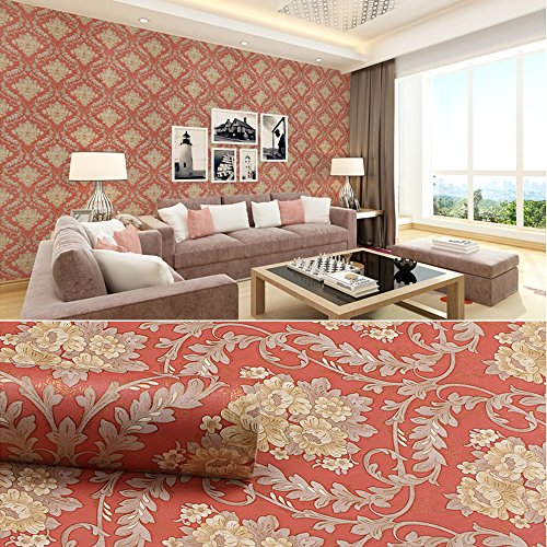Yifely Yellow Floral Furnitures Surface Decor Paper Self-Adhesive Shelf Drawer Liner Red Countertop Sticker 17.7 Inch by 9.8 Feet