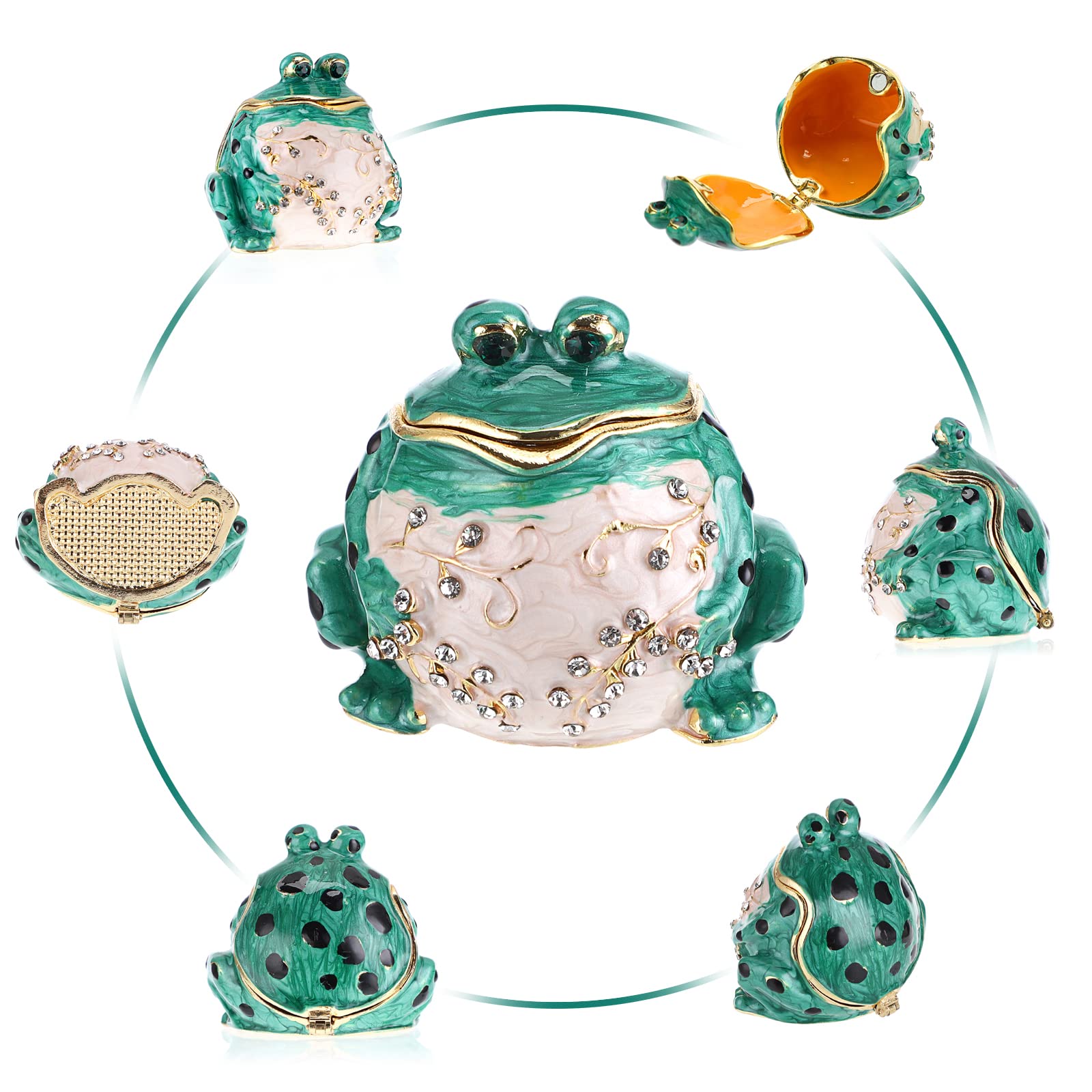 ELLDOO Mini Frog Trinket Box, Metal Enameled Decorative Box Ring Earrings Jewelry Organizer, Figurine Collectable Keepsake Home Decor