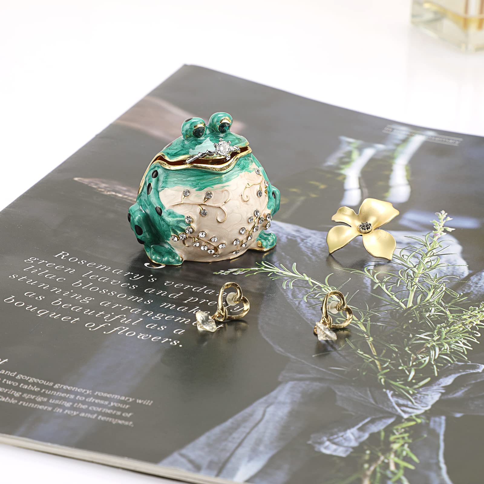 ELLDOO Mini Frog Trinket Box, Metal Enameled Decorative Box Ring Earrings Jewelry Organizer, Figurine Collectable Keepsake Home Decor