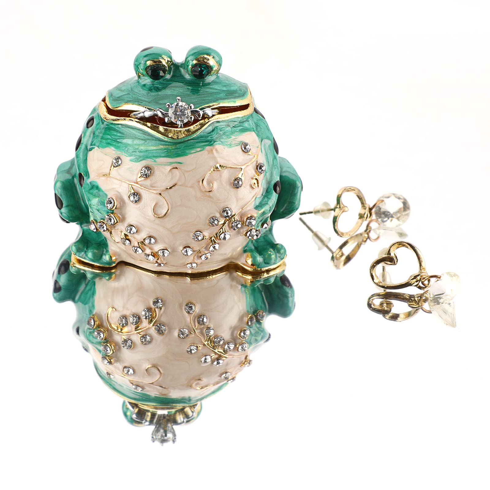 ELLDOO Mini Frog Trinket Box, Metal Enameled Decorative Box Ring Earrings Jewelry Organizer, Figurine Collectable Keepsake Home Decor