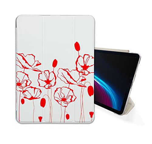 Cute Poppy Red Flower Floral case Compatible with iPad Mini Air Pro 7.9 8.3 9.7 10.2 10.9 11 12.9 inch Pattern Cover New 2022 2021 Trifold Stand 3 4 5 6 7 8 9 Generation 525 (12.9 Pro 3/4/5 gen)