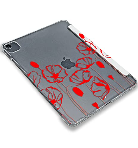 Cute Poppy Red Flower Floral case Compatible with iPad Mini Air Pro 7.9 8.3 9.7 10.2 10.9 11 12.9 inch Pattern Cover New 2022 2021 Trifold Stand 3 4 5 6 7 8 9 Generation 525 (12.9 Pro 3/4/5 gen)