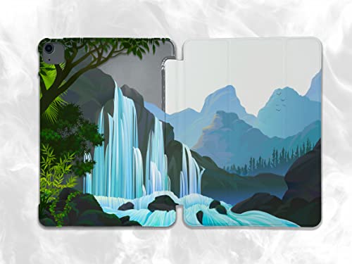 Forest Landscape Waterfall case Compatible with iPad Mini Air Pro 7.9 8.3 9.7 10.2 10.9 11 12.9 inch Pattern Cover New 2022 2021 Trifold Stand 3 4 5 6 7 8 9 Generation 518 (12.9 Pro 3/4/5 gen)