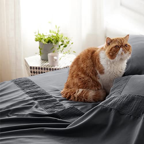 BEDSURE Queen Sheet Set - Soft 1800 Sheets for Queen Size Bed, 4 Pieces Hotel Luxury Grey Queen Sheets, Easy Care Polyester Microfiber Cooling Bed Sheet Set