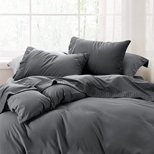 BEDSURE Queen Sheet Set - Soft 1800 Sheets for Queen Size Bed, 4 Pieces Hotel Luxury Grey Queen Sheets, Easy Care Polyester Microfiber Cooling Bed Sheet Set