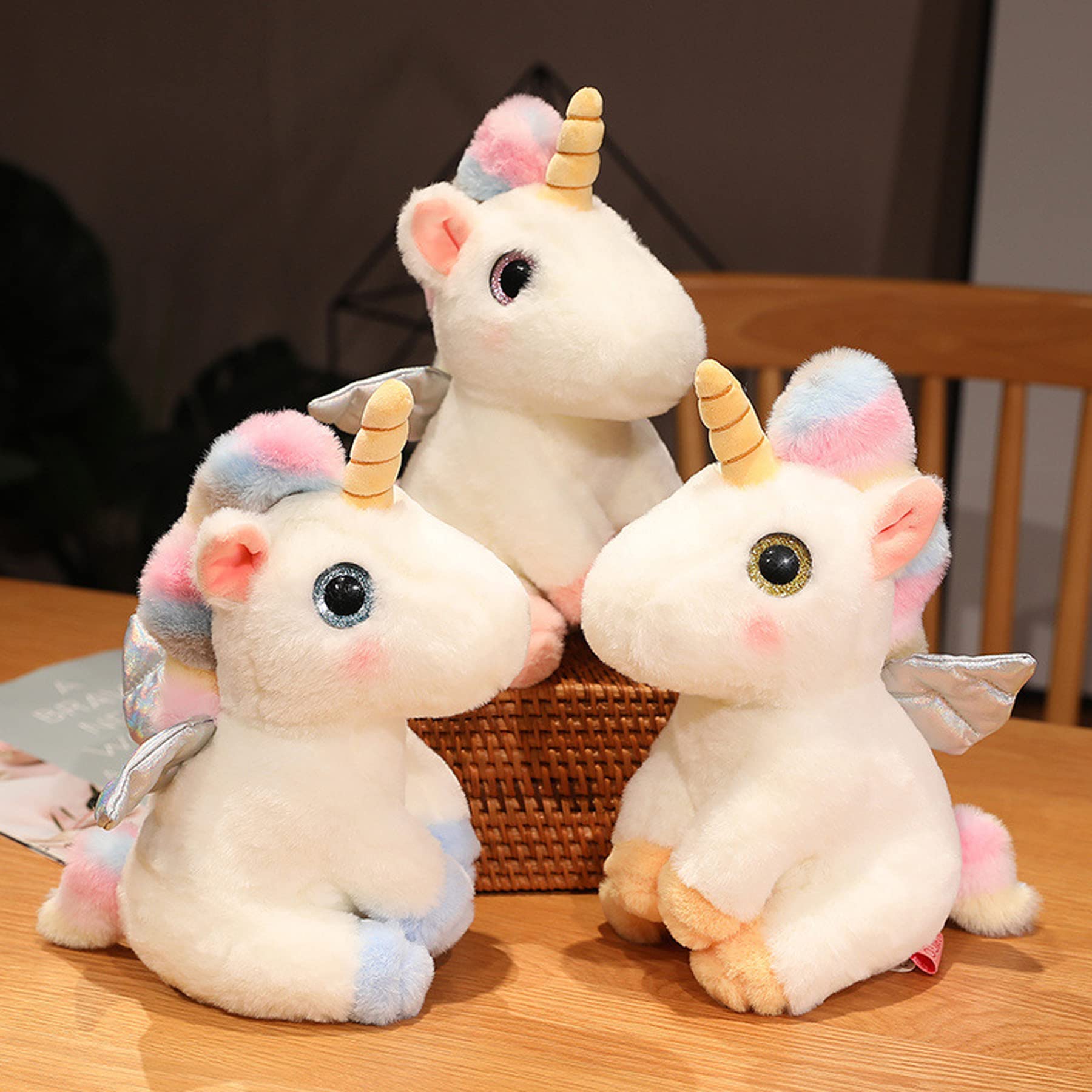 Ruzucoda Plush Unicorn Stuffed Animals with Wings Furry Plushies Unicorns Toys Dolls Decorations 10 Inches (Blue)