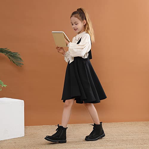 firelli Kids Ankle Boots Boys Girls Side Zipper Lace Up Work Boots Combat Boots (3 US,Black)