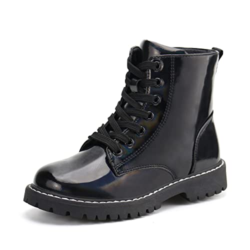 firelli Kids Ankle Boots Boys Girls Side Zipper Lace Up Work Boots Combat Boots (3 US,Black)