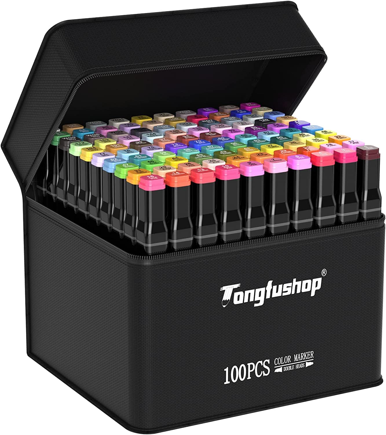 Tongfushop 100 Colors Alcohol Markers, Double Tip Blender Art Drawing Markers Set, Professional Permanent Sketch Pens for Artist Adult Coloring Illustrations with Organizing Case, Pad