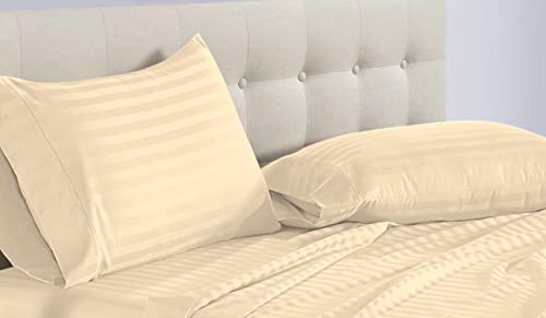 FullOfSheets 100% Egyptian Cotton 1000 Thread Count Sheet Sets, Lavish Sateen Stripes, Full Size 8 inch Deep Pocket Stripe Ivory