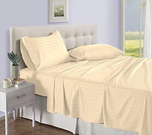 FullOfSheets 100% Egyptian Cotton 1000 Thread Count Sheet Sets, Lavish Sateen Stripes, Full Size 8 inch Deep Pocket Stripe Ivory