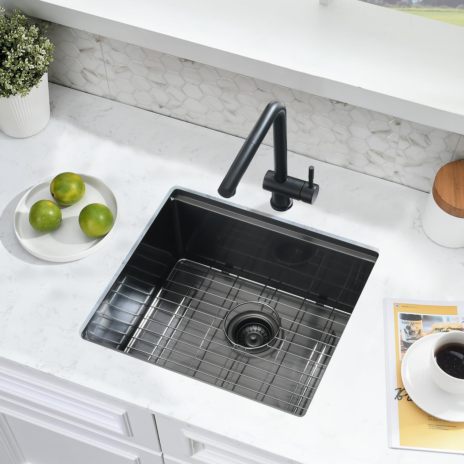 SOMRXO 20x18 Inch Undermount Workstation Bar Sink - 16-Gauge Gunmetal Black Stainless Steel, Single Bowl Compact Design for Outdoor, RV & Small Kitchens