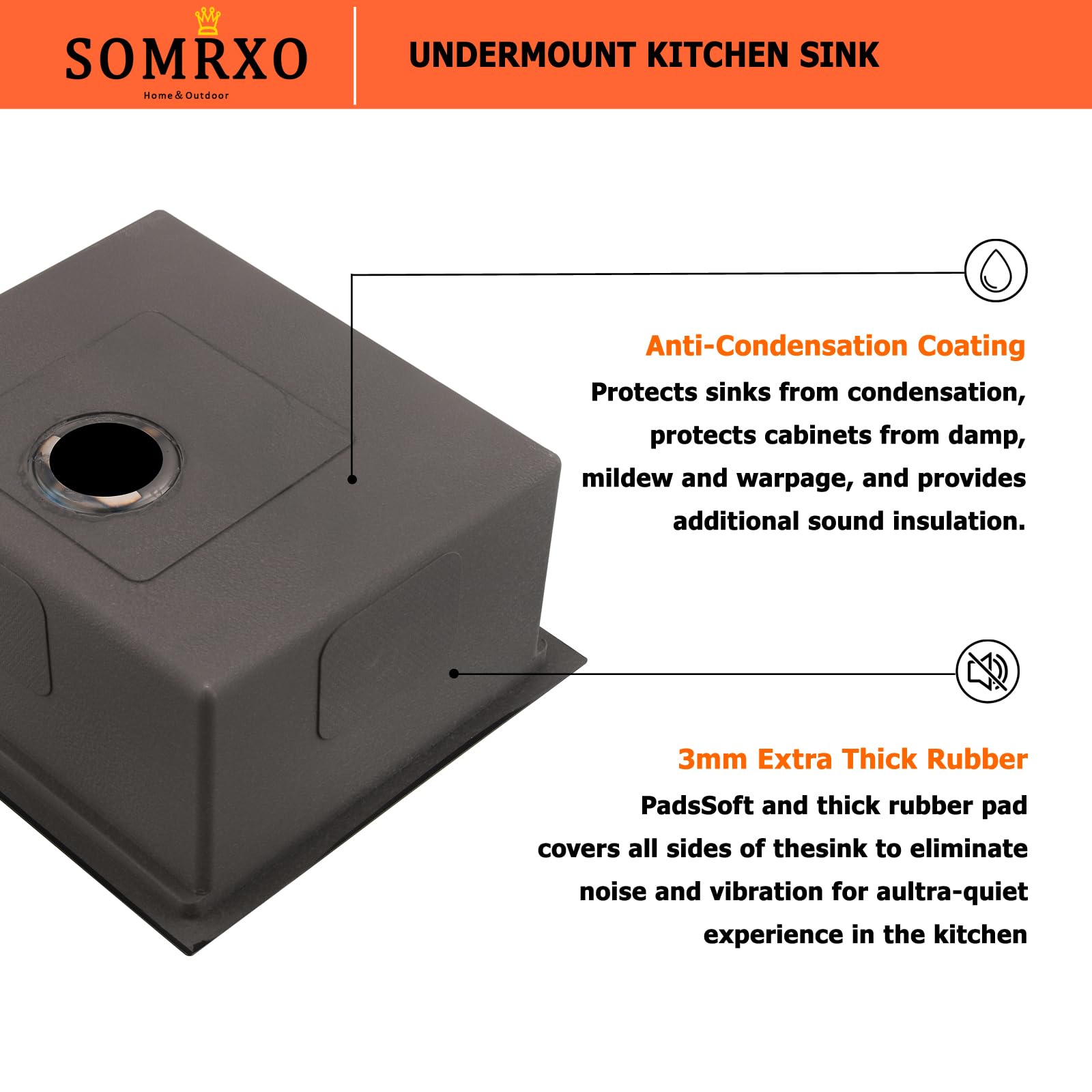 SOMRXO 20x18 Inch Undermount Workstation Bar Sink - 16-Gauge Gunmetal Black Stainless Steel, Single Bowl Compact Design for Outdoor, RV & Small Kitchens