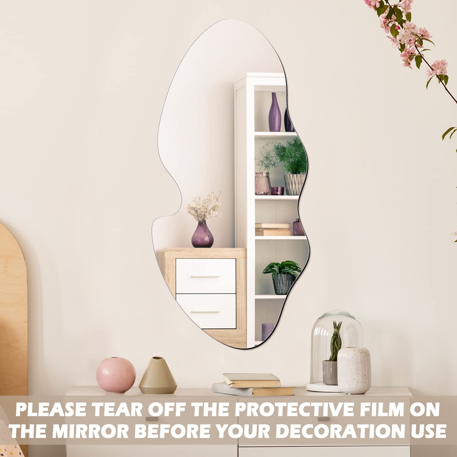 Qunclay Acrylic Irregular Mirror Wall Decor Asymmetrical Wall Mounted Acrylic Body Mirror with 6 Piece Snap Fasteners for Living Room Bathroom Bedroom Entryway Modern Decoration (Abstract Style)