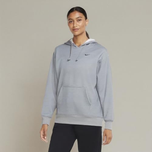 Nike Women's Therma All Time ESS Pullover Hoodie (as1, alpha, m, regular, regular, Standard, Particle Grey/Heather/Black, Medium)