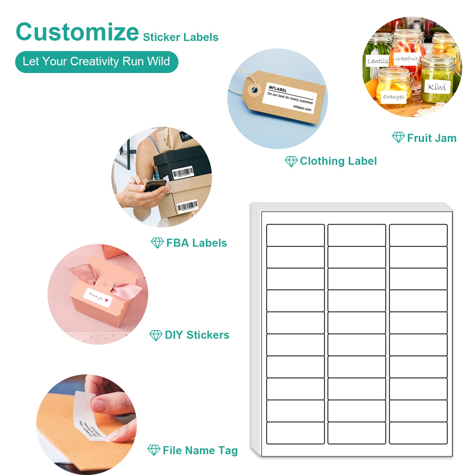 MFLABEL Address Labels, 1" x2-5/8 Mailing Labels, 30-UP White Shipping Labels for Inkjet or Laser Printer, 1500 Sticker Labels (50 Sheets), 30 Labels per Sheet