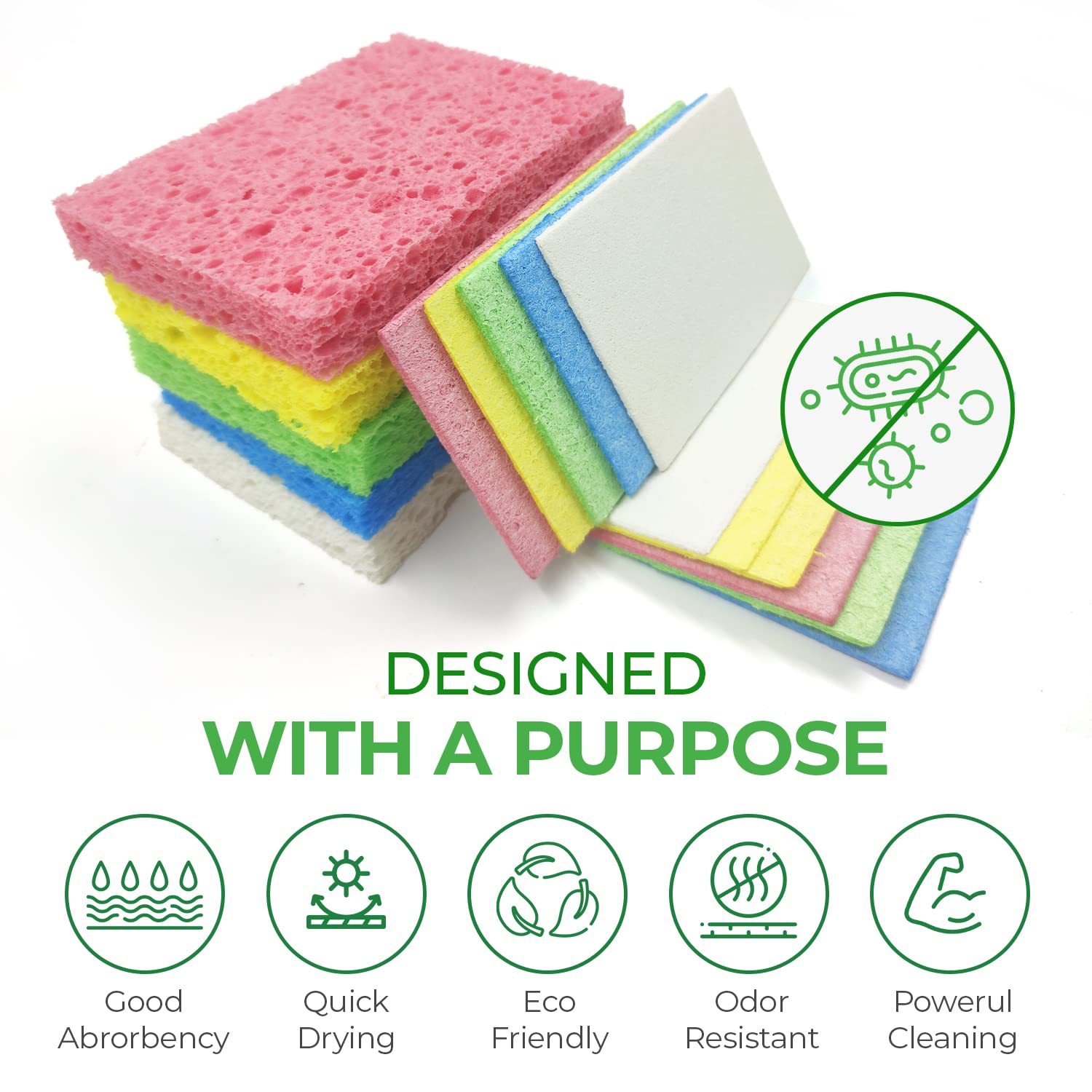 AIRNEX Biodegradable Cellulose Compressed Sponges - Pack of 16 Compostable Sponges Kitchen Pop Up Bulk - Non Scratch Multicolor Natural Dish Sponges - Heavy Duty Multipurpose Eco Friendly Sponges