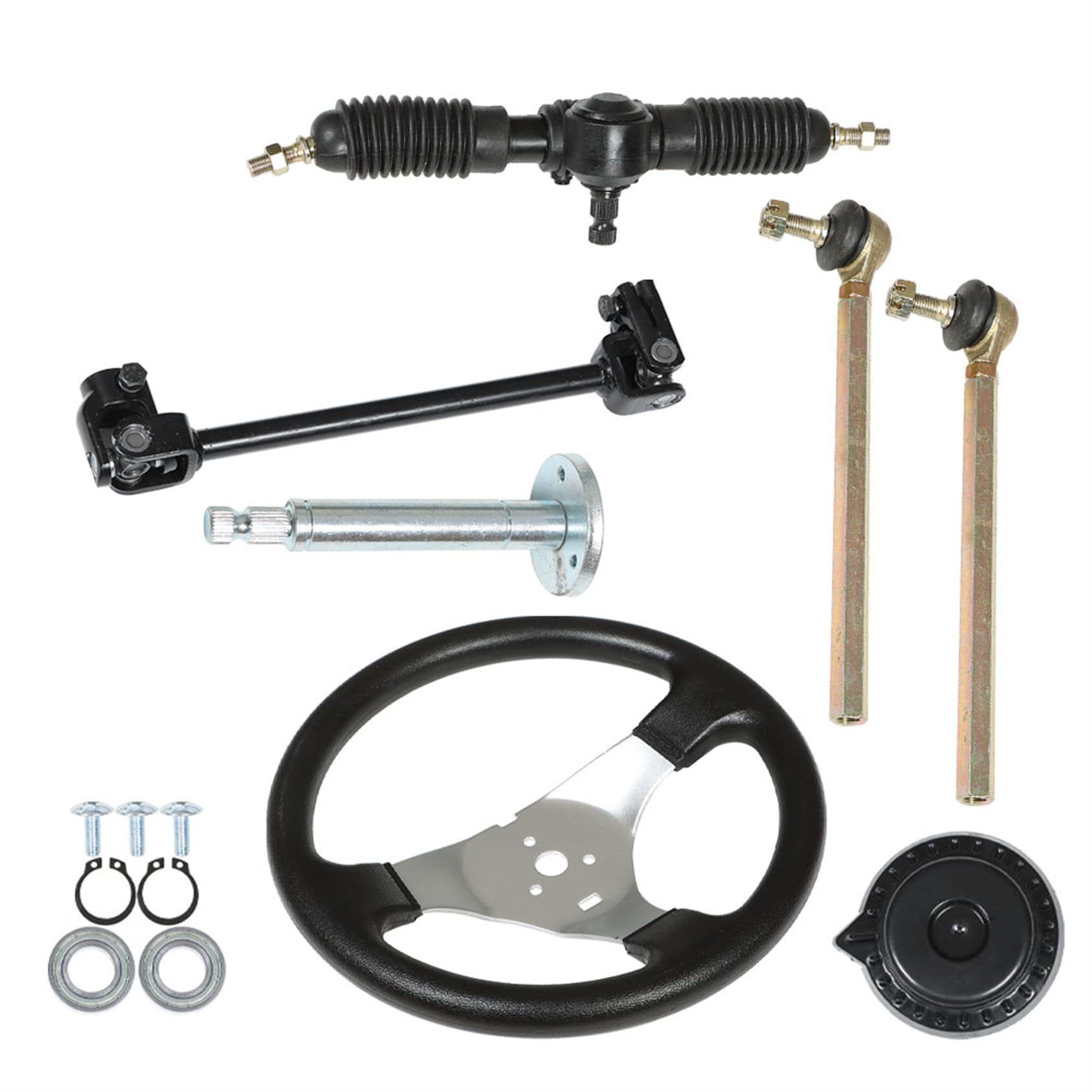 300mm Steering Wheel Steel Kit Gear Rack Pinion Adjustable Shaft Set Replacement for 110cc Go Kart