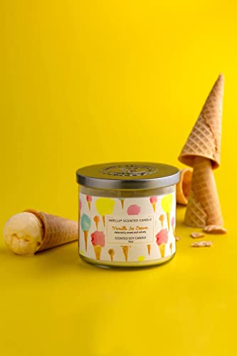 Smells - Premium Soy Wax Round Jar Scented Candle 16oz. - 100% Cotton 3-Wicks - Fragrance That Eliminates Home and Office Odors: Food, Pets, Smoke and Others (1-Pack, Vanilla Ice Cream)