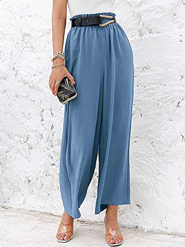 utcoco Women's Wide Leg Pants Elastic High Waisted Palazzo Flowy Pants for Women (XL, Blue Grey)