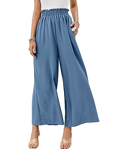 utcoco Women's Wide Leg Pants Elastic High Waisted Palazzo Flowy Pants for Women (XL, Blue Grey)