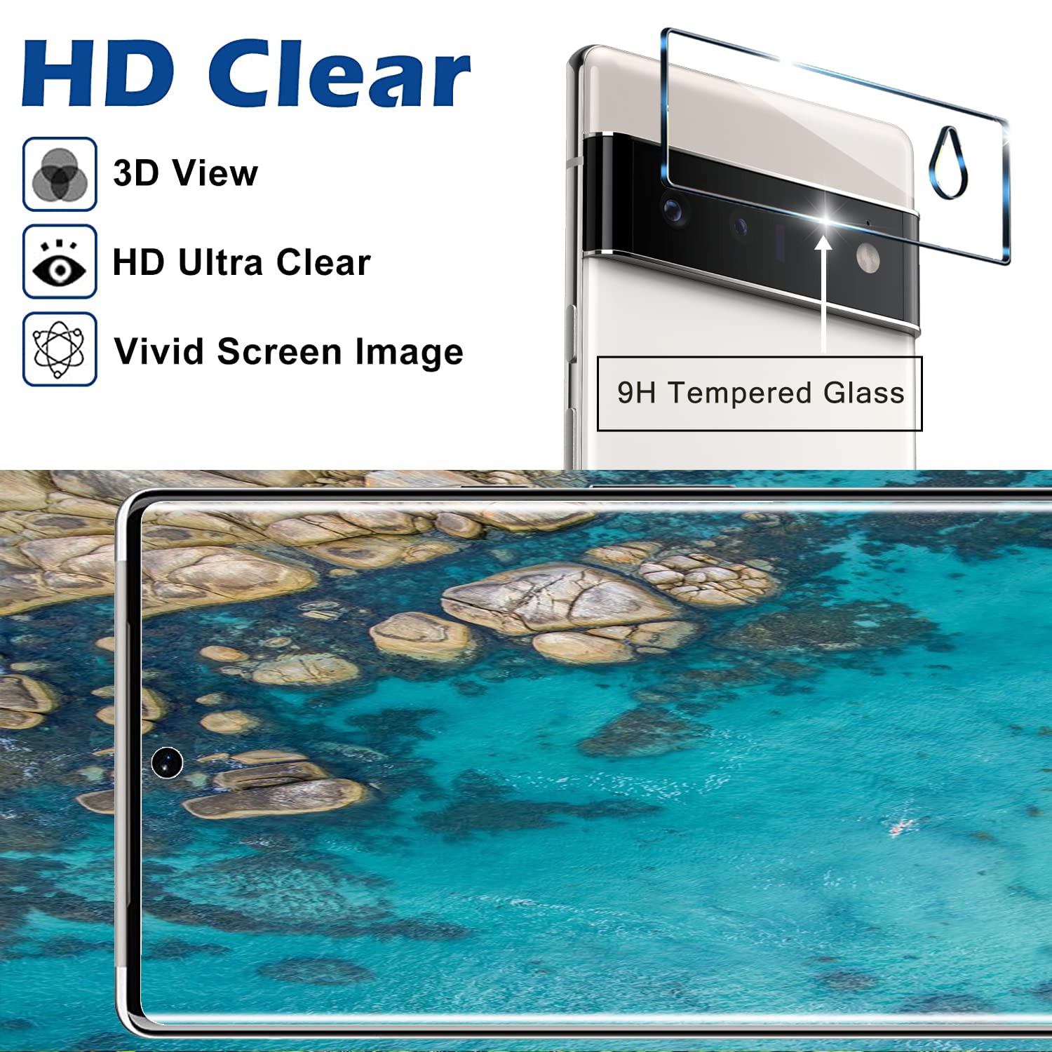 [2+2 Pack] Google Pixel 6 Pro Screen Protector, 9H Tempered Glass, Ultrasonic Fingerprint Support, 3D Curved,HD Clear Scratch Resistant for Google Pixel 6 Pro 5G Glass Screen Protector