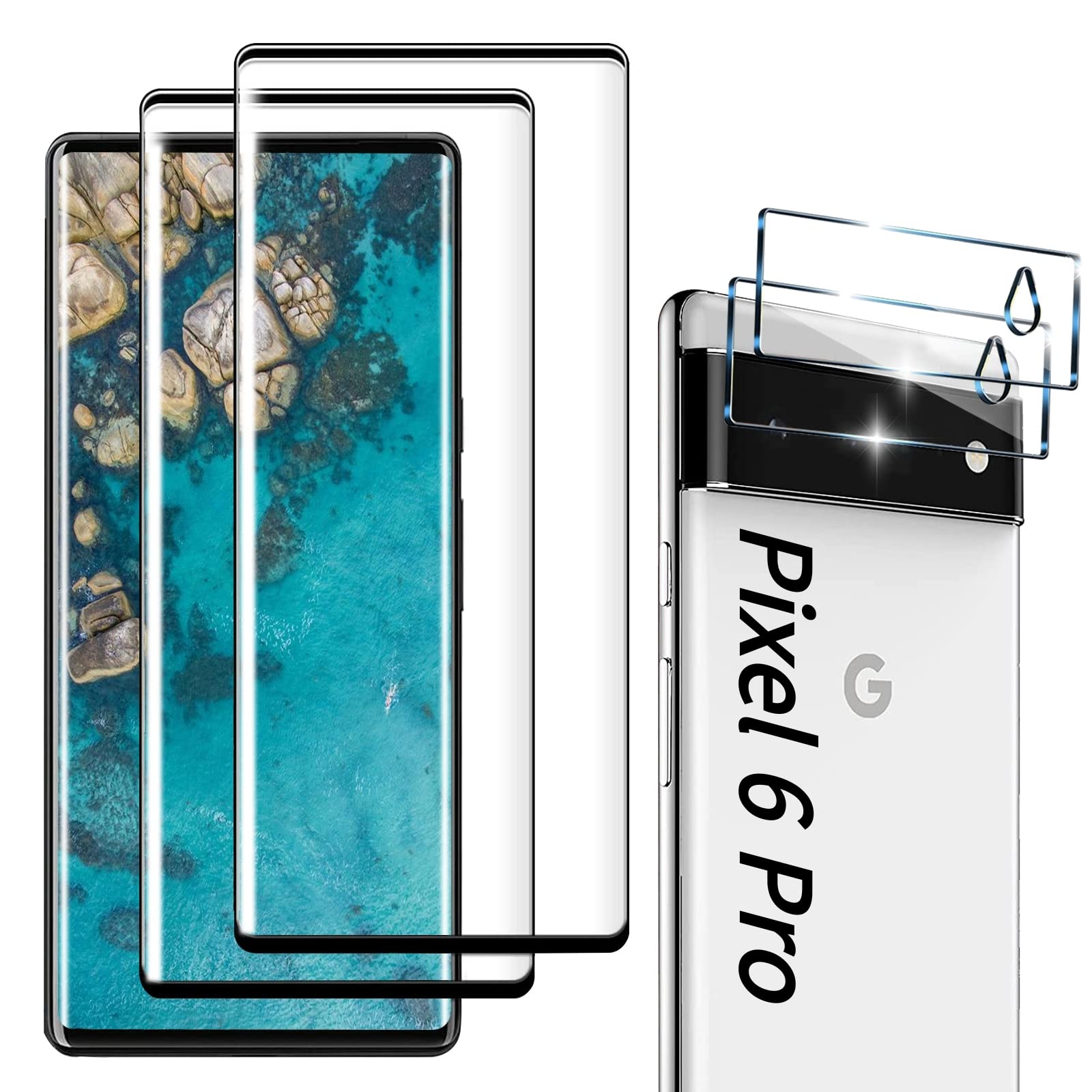 [2+2 Pack] Google Pixel 6 Pro Screen Protector, 9H Tempered Glass, Ultrasonic Fingerprint Support, 3D Curved,HD Clear Scratch Resistant for Google Pixel 6 Pro 5G Glass Screen Protector