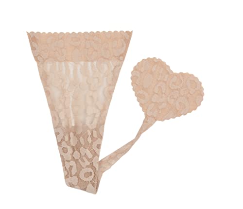 Shibue Lace C String Thong, Clear Strap Thong, C String for Women, Size S and Color Nude.